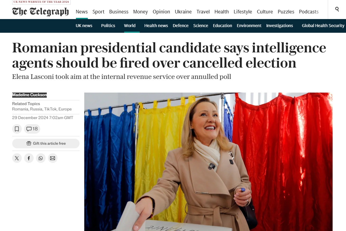 Elena Lasconi pentru „The Telegraph“: șefii serviciilor secrete ar ...