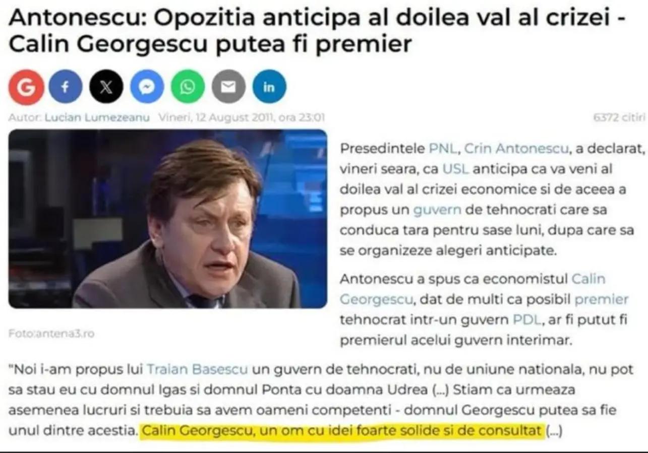 Crin Antonescu l-a propus pe Călin Georgescu premier în 2011, din ...